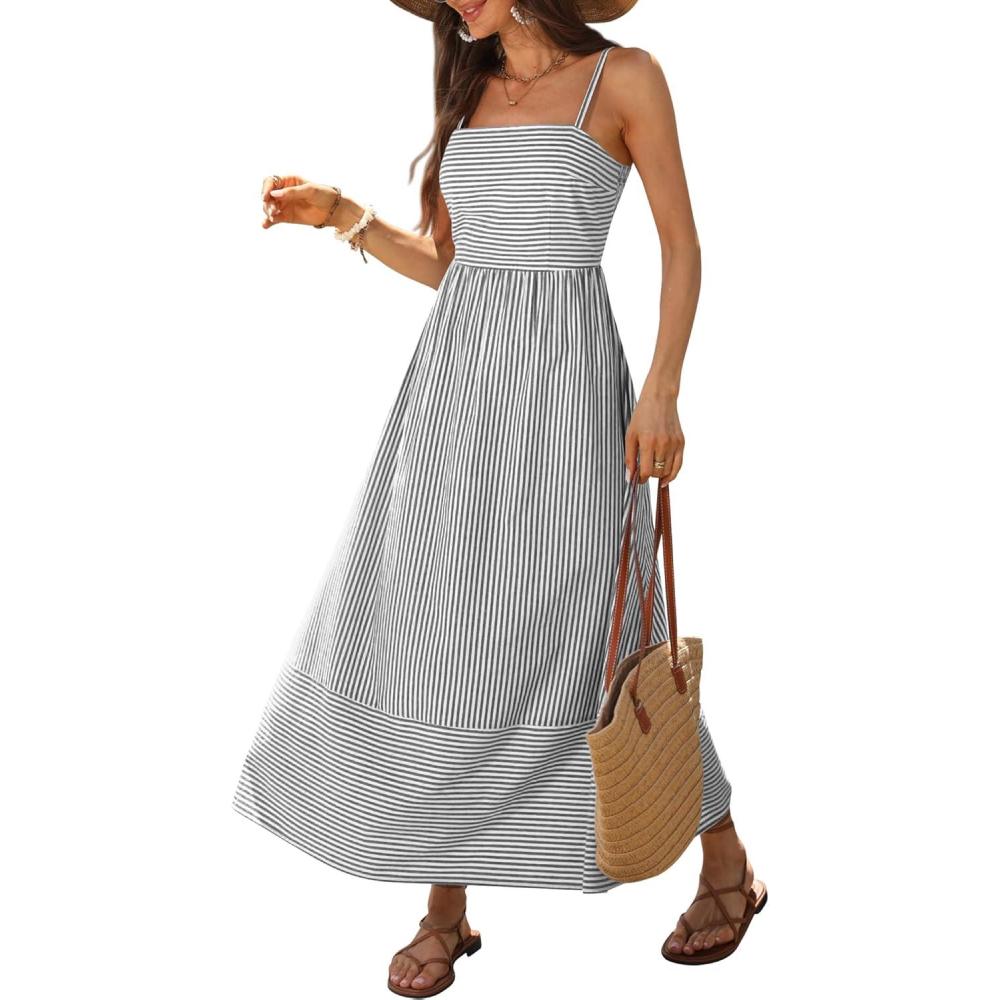 Caracilia Womens Maxi Dresses Gingham Spaghetti Strap Back Smocked ...